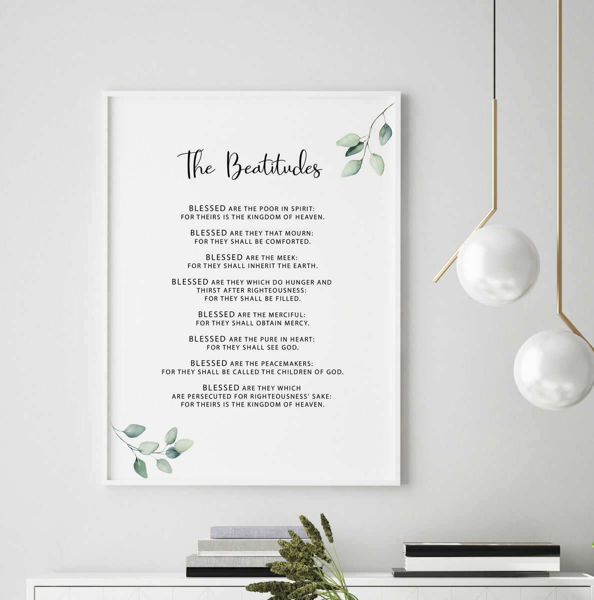 Matthew 5:3-10 The Beatitudes Art Print, Greenery Scripture – KAMDesignHaus