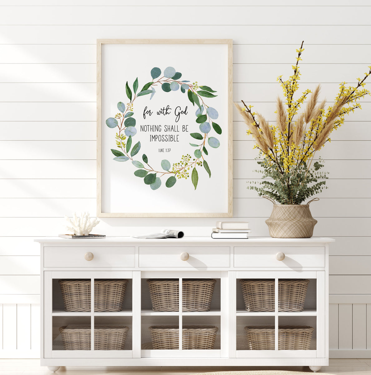 Luke 1:37 KJV For With God Bible Verse Printables, Greenery Scripture ...